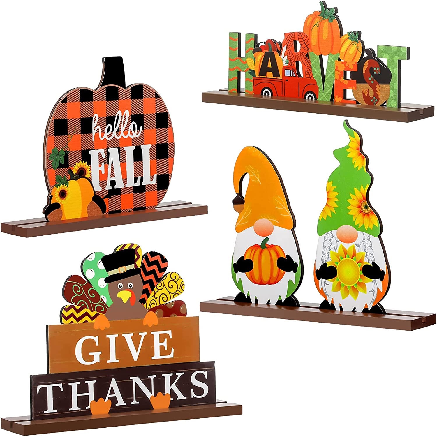 Husfou 4pcs Thanksgiving Wooden Accent Tabletop Centerpiece Decorative ...