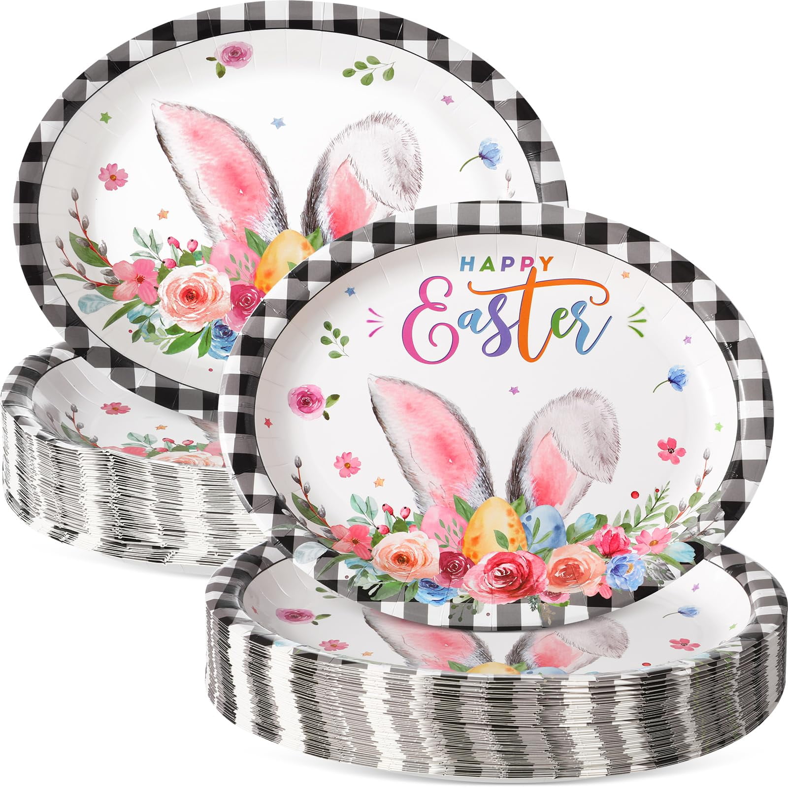 Hushee 100 Pcs Easter IFF17 Paper Plates Bulk 11 Inch Large Disposable ...