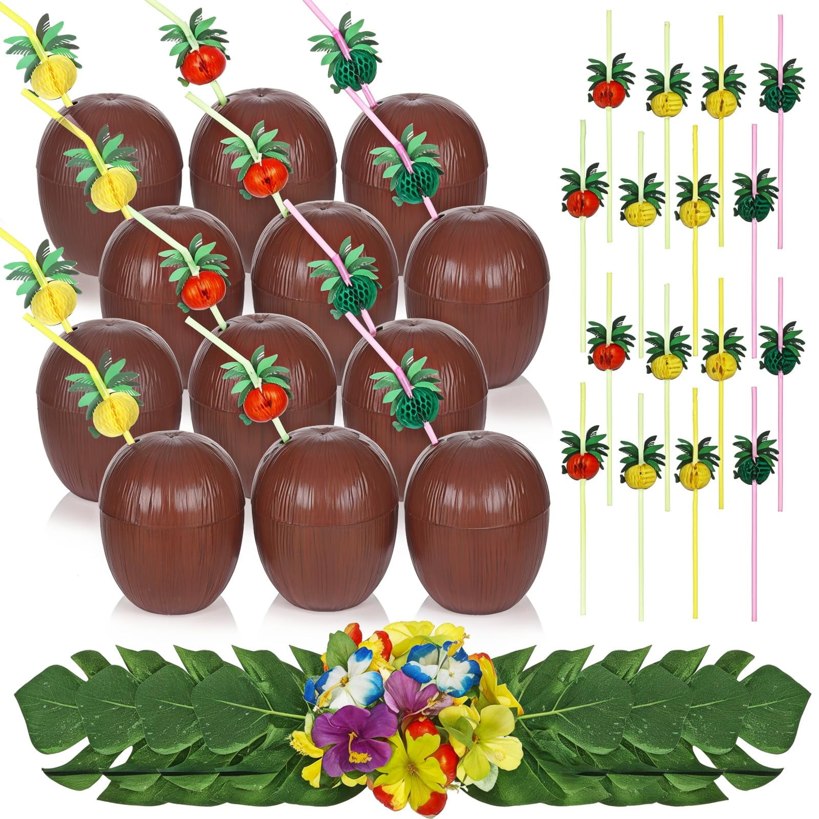 Hushee 24 Pcs Plastic Coconut Cup for Hawaiian Luau Party 24 Coconut ...