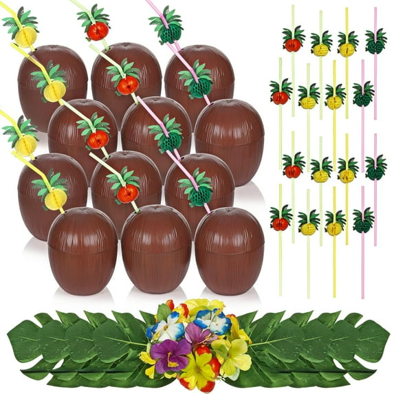 Hushee 24 Pcs Plastic Coconut Cup for Hawaiian Luau Party 24 Coconut ...