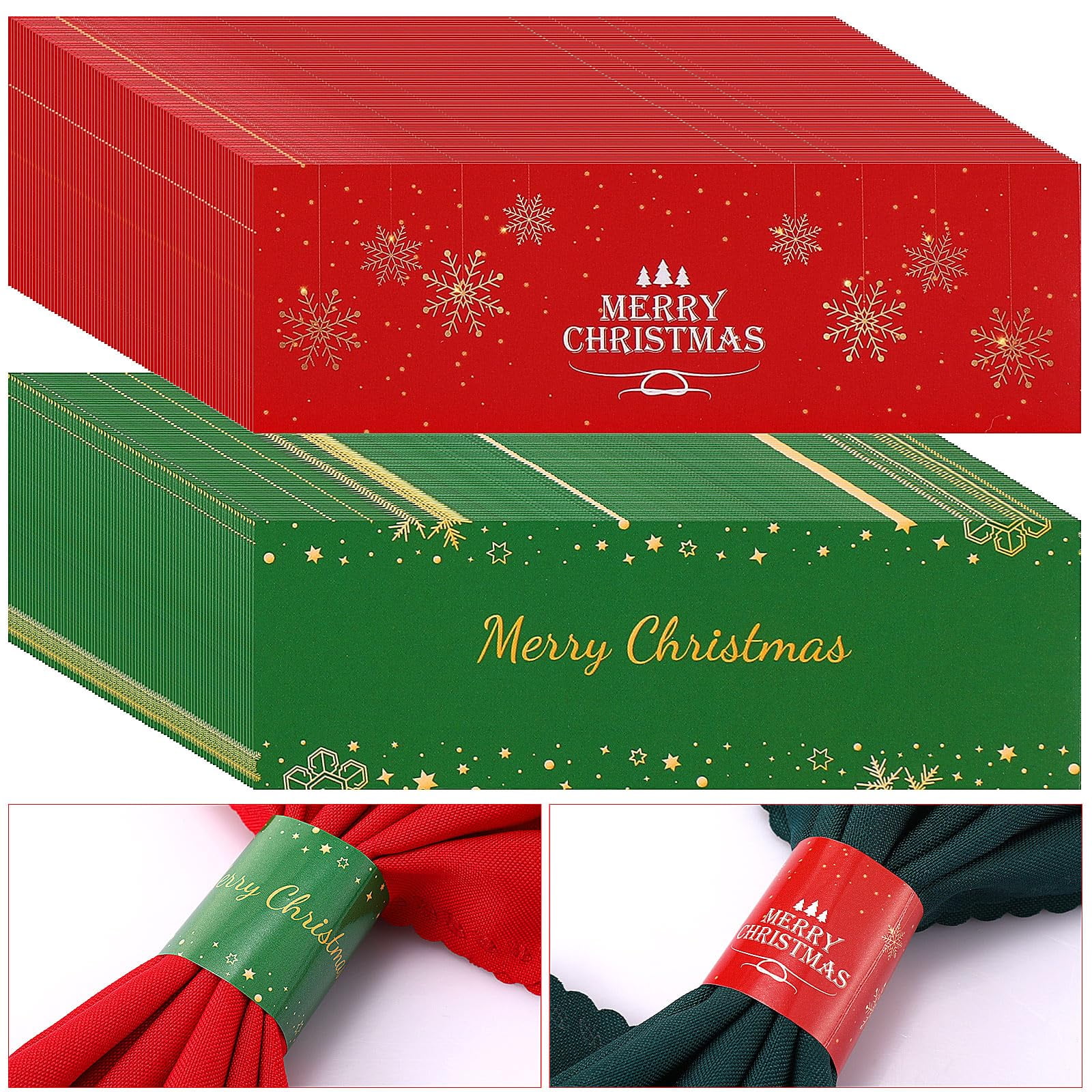 Hushee 300 Pcs Christmas MMF7 Paper Rings Disposable Bands Self Adhesive Red Green Ring Merry ...