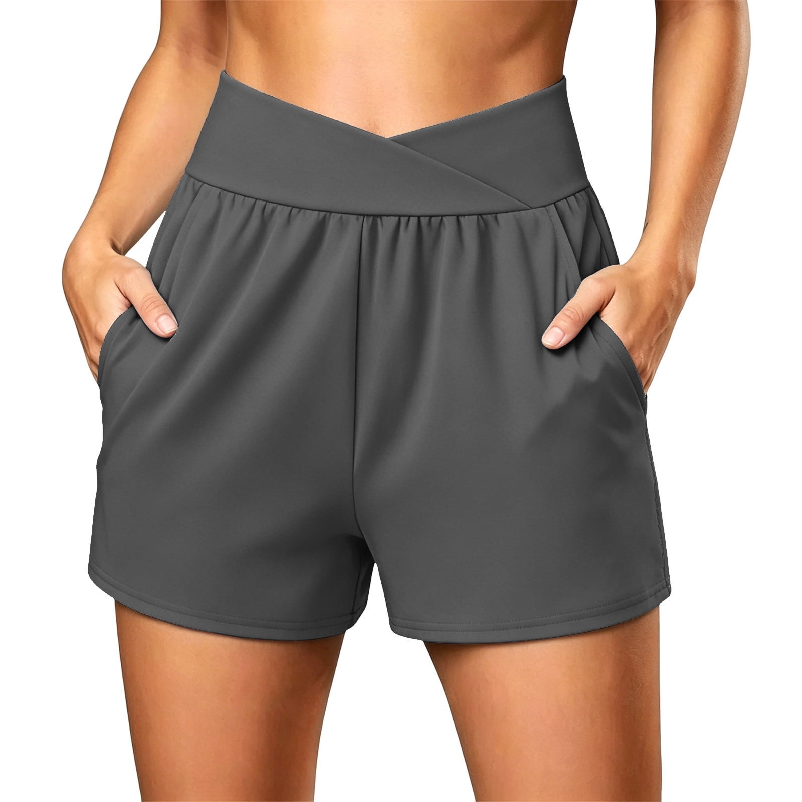 Husipze Women's Athletic Shorts Elastic Loose Fit Workout Yoga Running ...