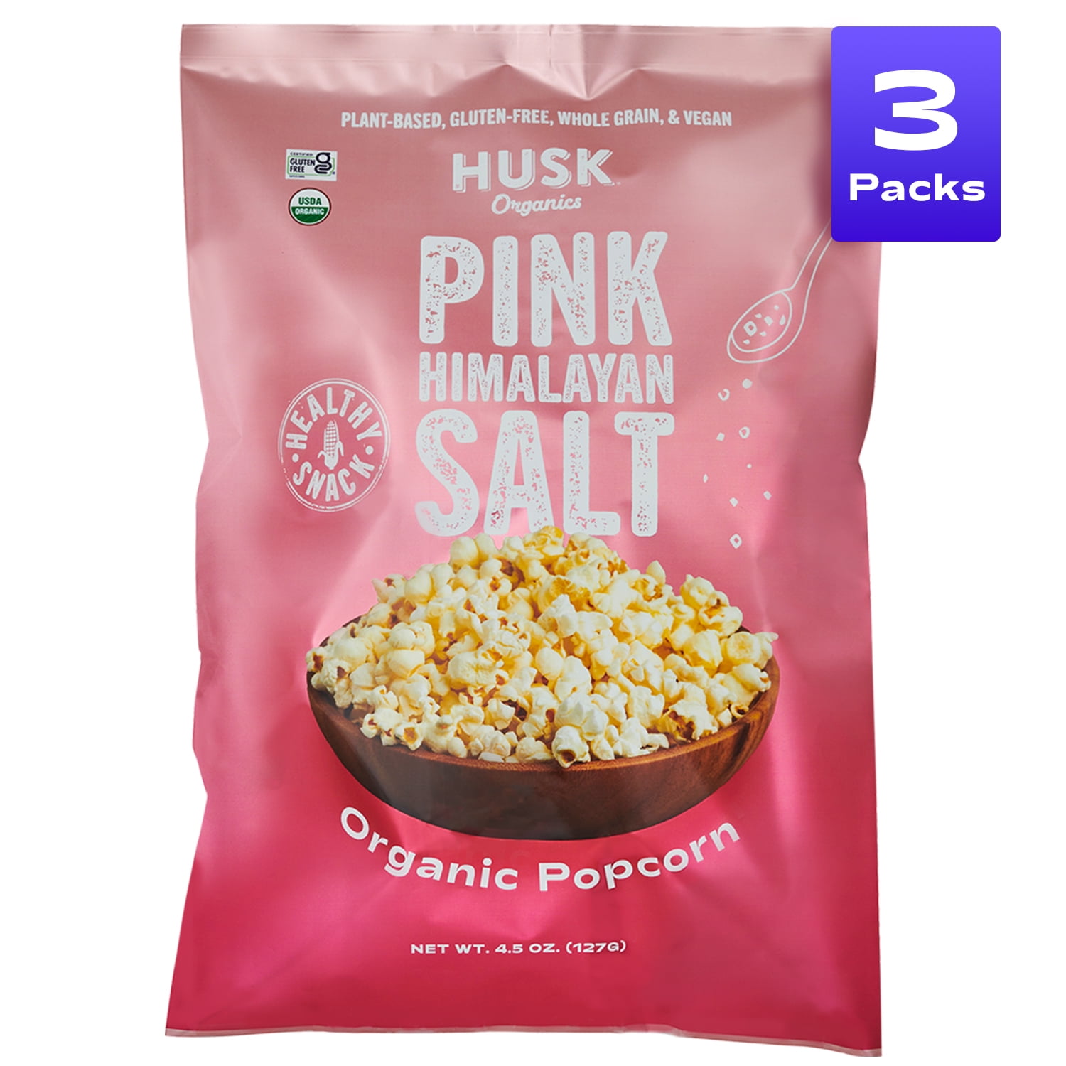 Husk Organics Popcorn | 4.5 OZ Pink Himalayan Salt - 3 Pack | Scottie ...