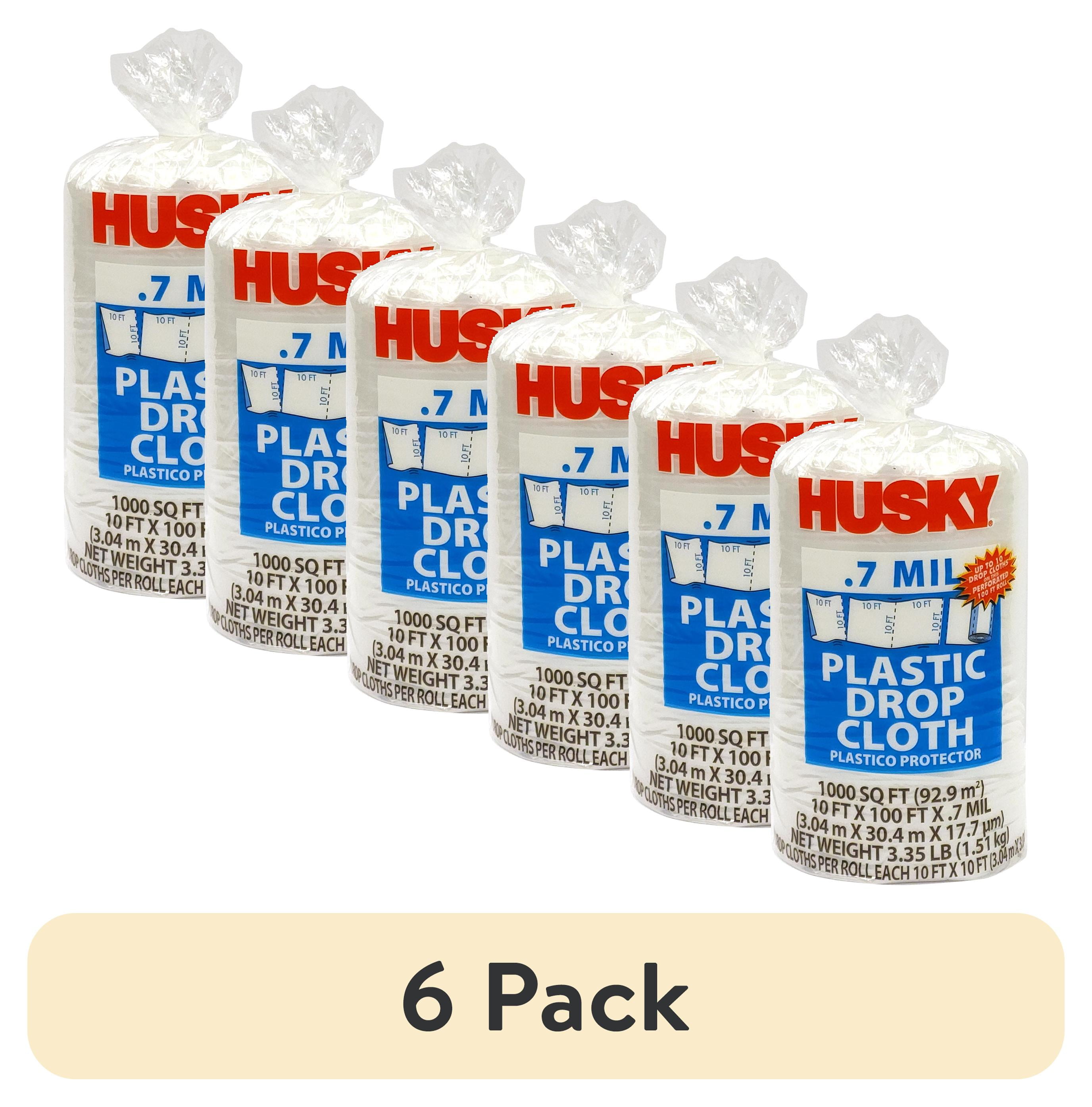 (6 pack) Husky 0.7 Mil Clear Plastic Drop Cloth, 10 ft. x 100 ft ...