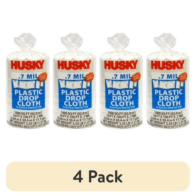 (4 pack) Husky 0.7 Mil Clear Plastic Drop Cloth, 10 ft. x 100 ft ...