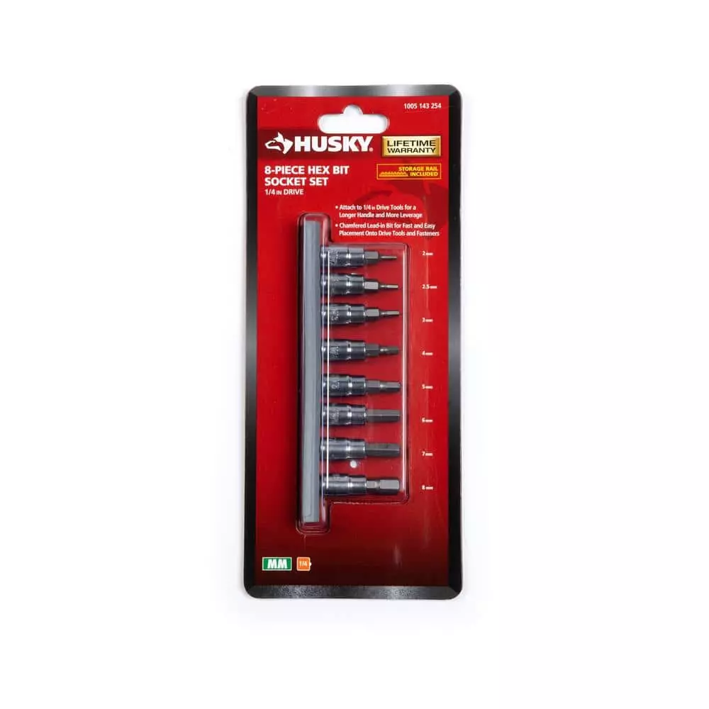 Husky 1/4 In. Drive Metric Hex Bit Socket Set 8Pcs Plastic Storage Rail ...