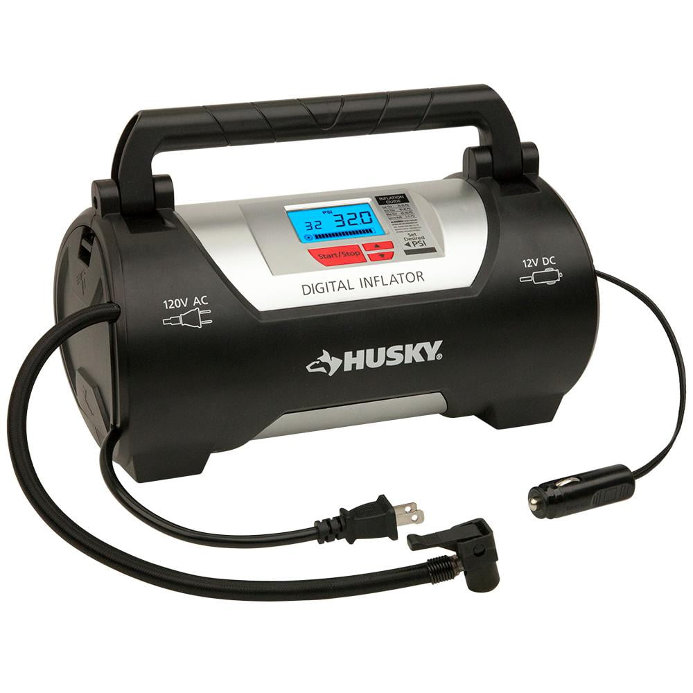 Husky Portable Tire Air Compressor, 12/120 Volt Corded Electric for ...