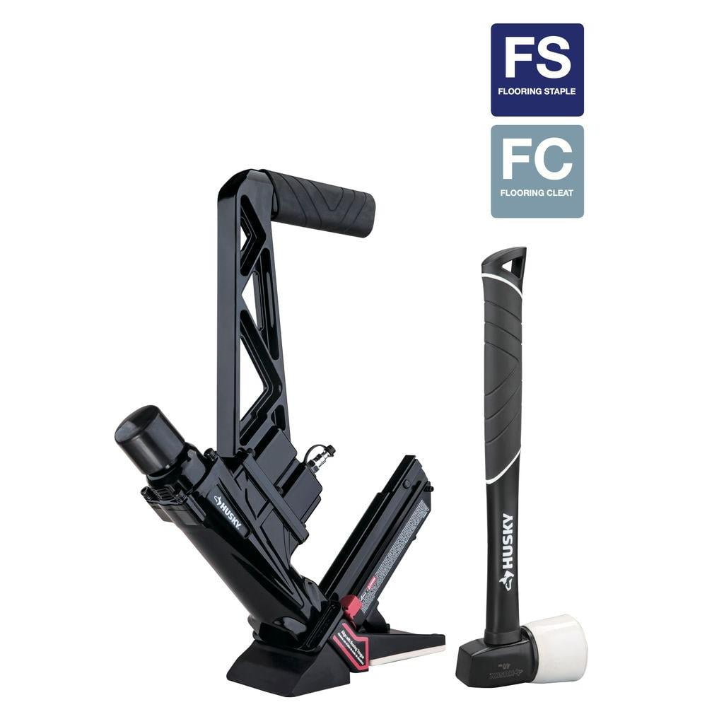 Husky 2 in. Pneumatic 3-in-1 Flooring Nailer Stapler Set, Quick Jam ...