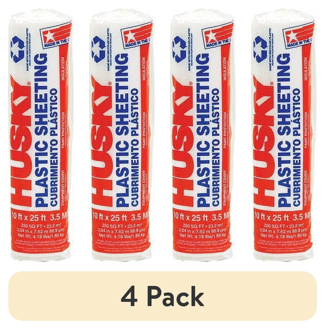 (4 pack) Husky 3.5 Mil Clear Polyethylene Plastic Sheeting, 10 Ft x 25 ...