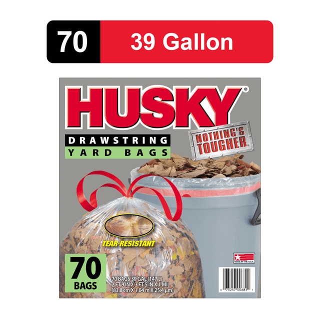 Husky Heavy Duty Plastic Garbage Sacks, 39 Gal Drawstring Clear Yard ...