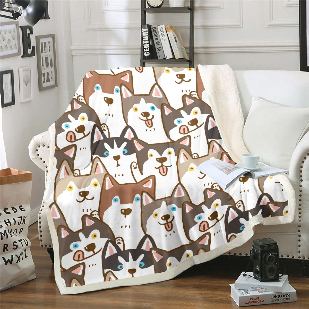 Husky 40"X50" Throw Blanket for Boys Kids Cartoon Dog Puppy Print ...