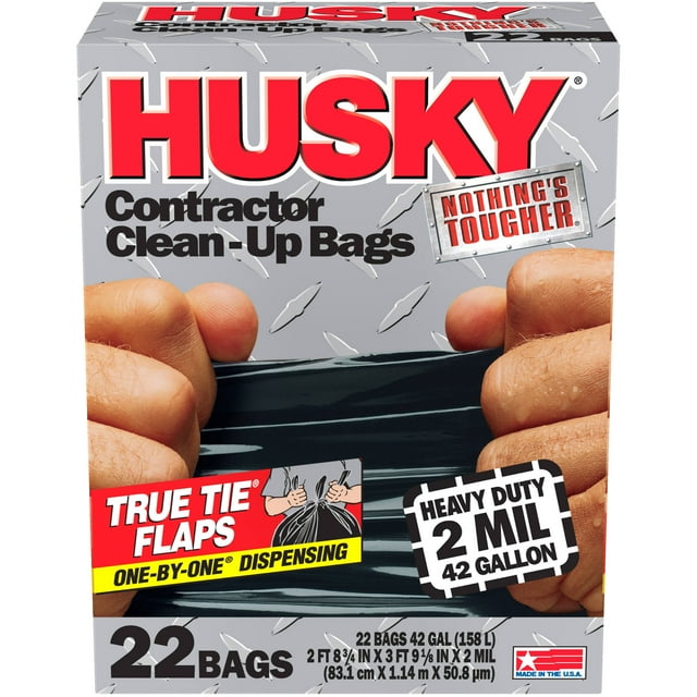 Husky Heavy Duty 42 Gal Contractor Trash Bags, 22 Ct, Tough Garbage ...