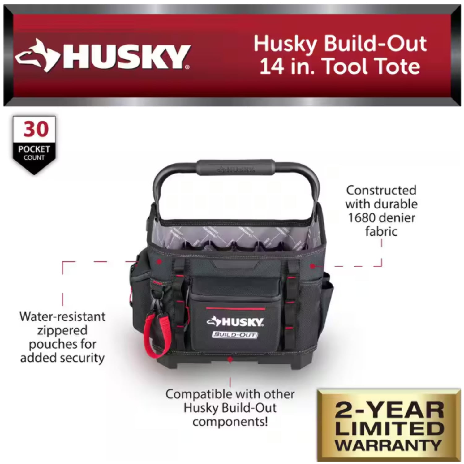 Husky Build-Out 14 in. Tool Tote - Walmart.com
