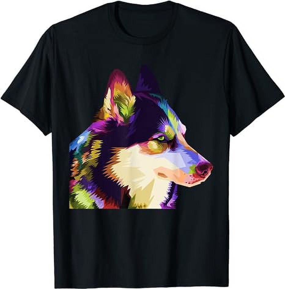 Husky Colorful Pop Art Portrait For Dog Owners Chukcha Sibe T-Shirt ...