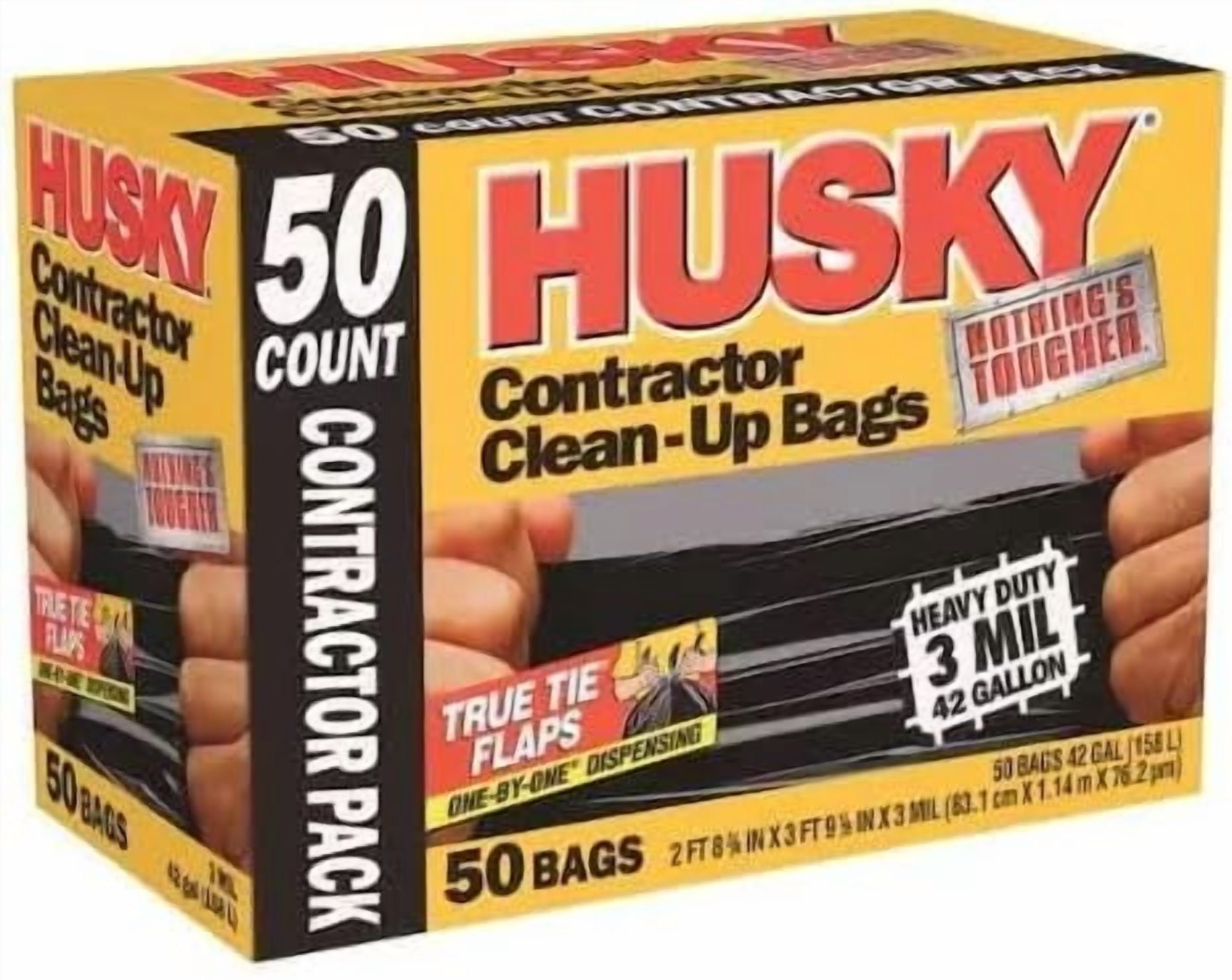 Husky Contractor Trash Bags, 42 Gallon, 3 Mil Heavy Duty, Black, 50 ...
