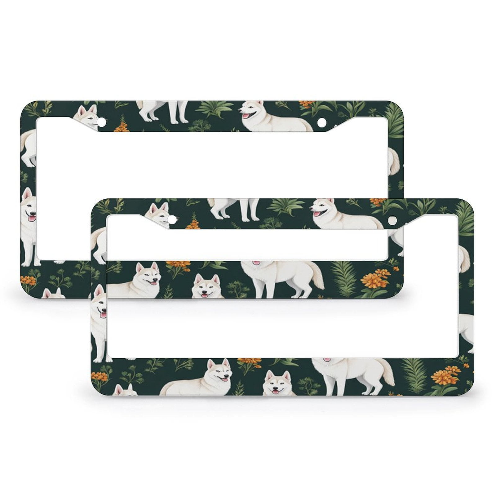 Husky Dog Botanical 2 Pack License Plate Frame - Car Plate Holder Cover ...