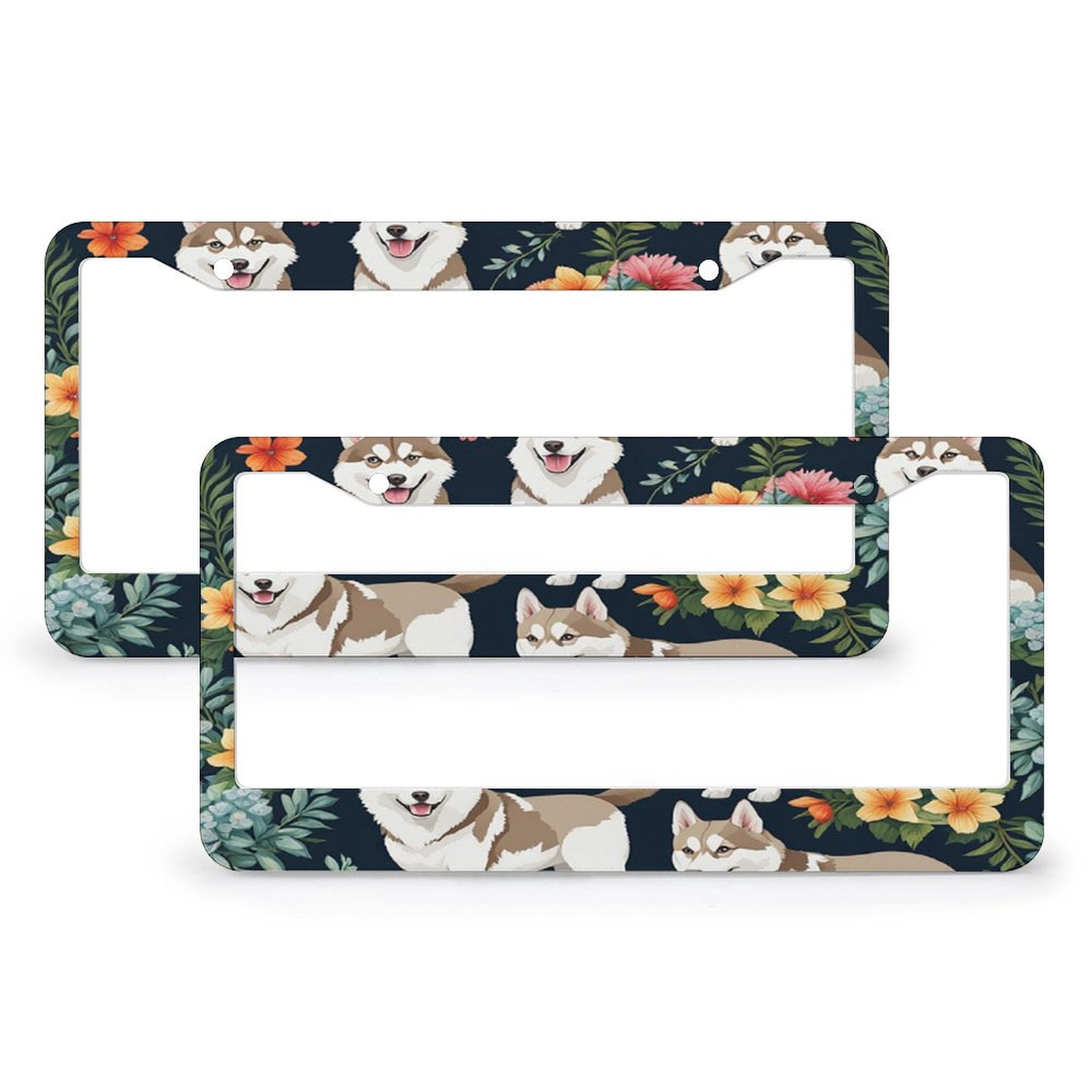 Husky Dog Botanical License Plate Frames - 2 Pack License Plate Frame ...