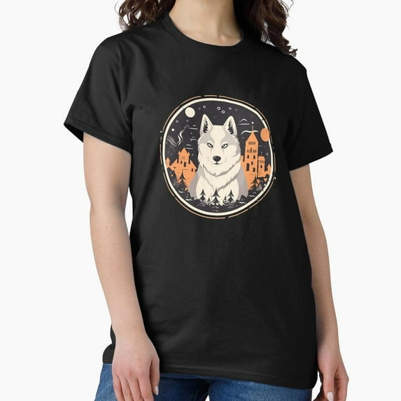 Husky Dog Halloween Cute Night Creature Fun Pumpkin Scene Art Unisex T ...