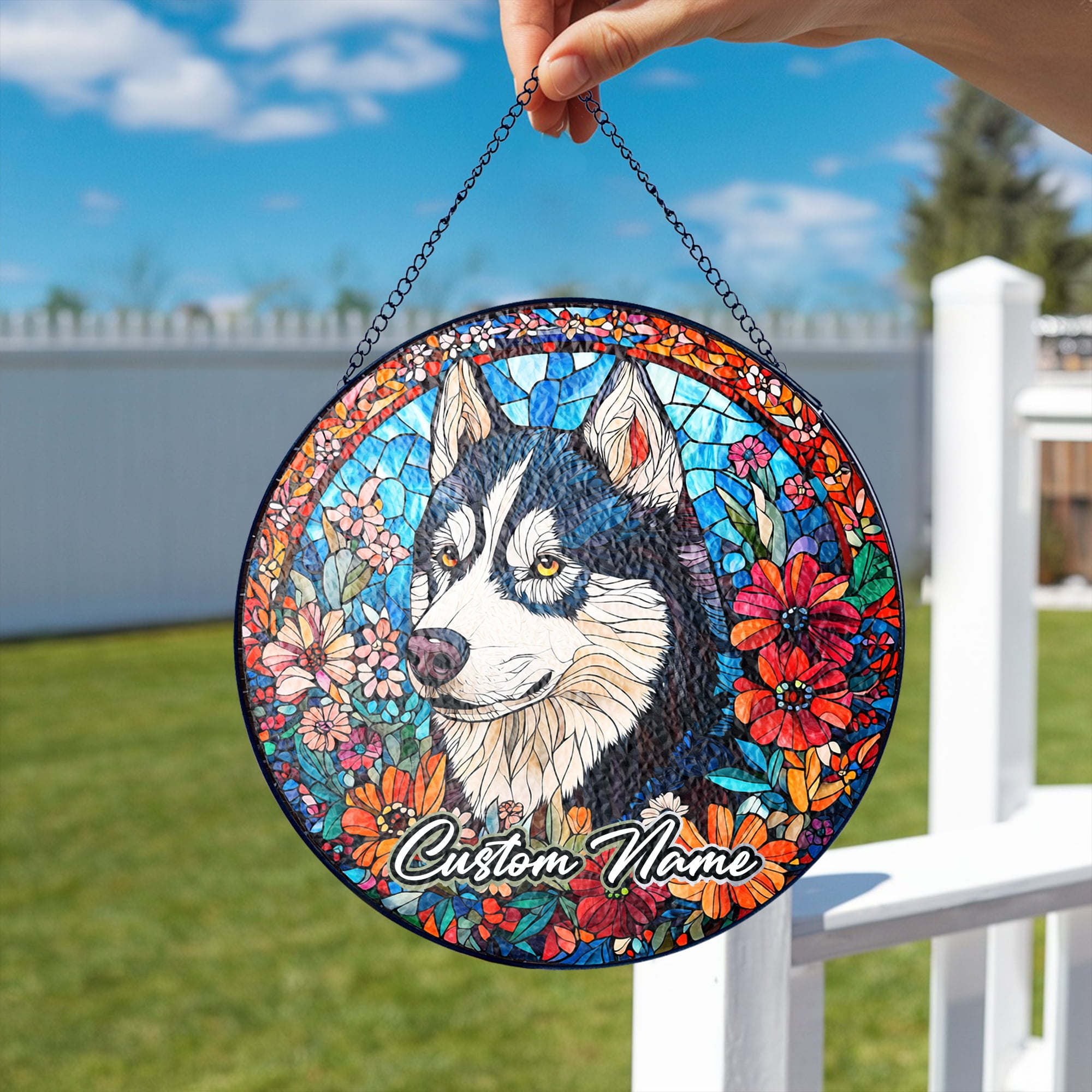 Husky Dog Stained Glass Window Hanging, Colorful Suncatcher for Home ...