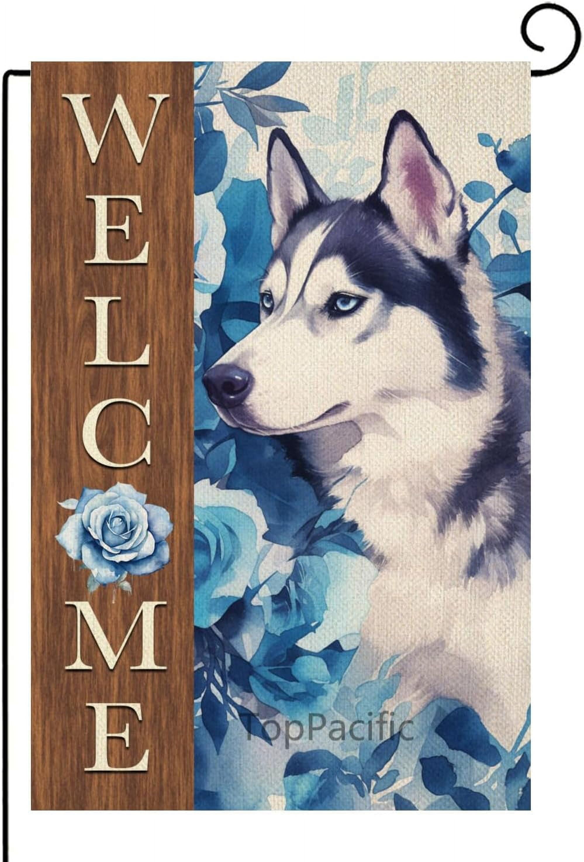Husky Dog Welcome Garden Flag Spring Summer Blue Rose Garden Flag ...