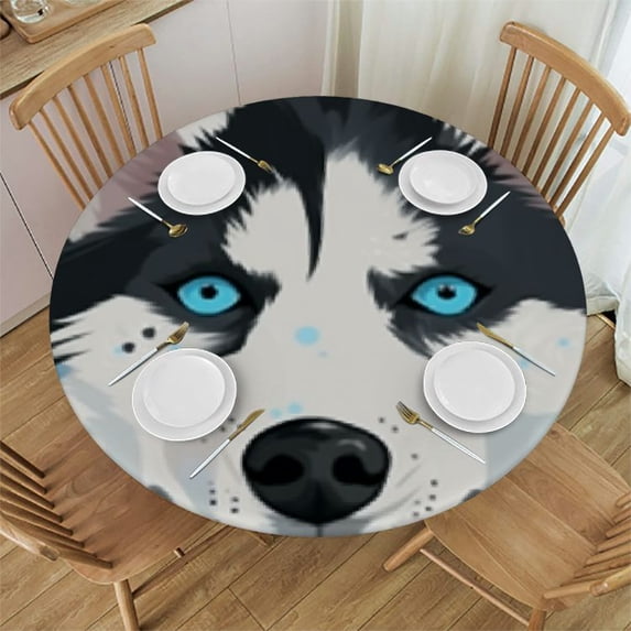 Husky Dogs Round Tablecloths Table Covers with Elastic Polyester Fitted ...