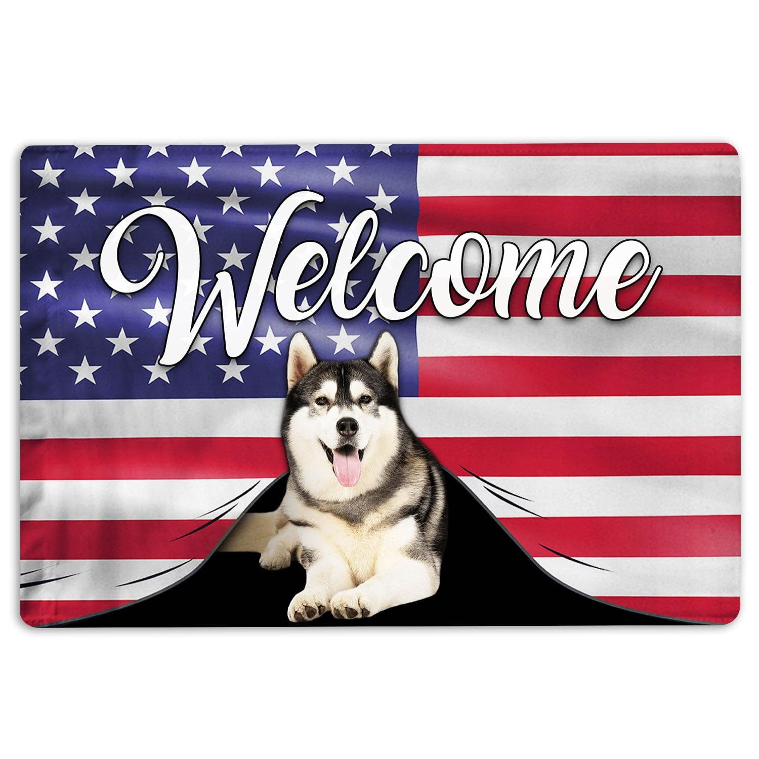 Husky Door Mat Funny Husky Sibir Dog Welcome American Flag USA ...
