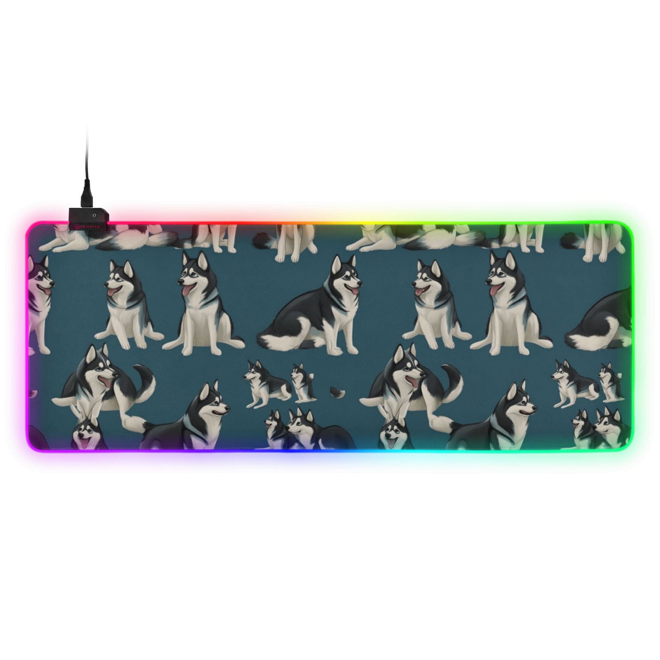 Husky Flat Vector Different Moves RGB Gaming Mouse Pad Large Keyboard ...