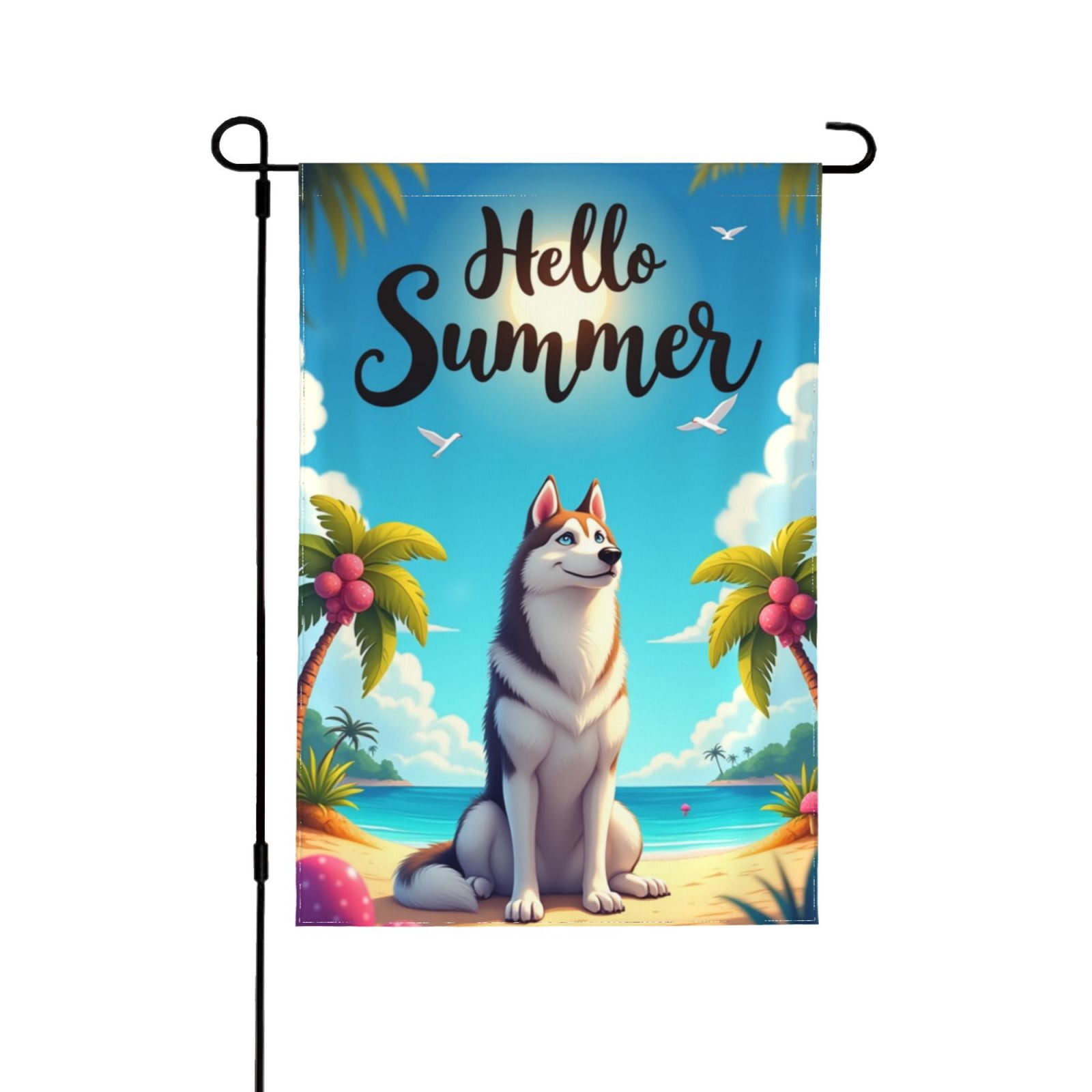 Husky Garden Flag Hello Summer Sea Beach Dogs 12.5x18 Inch Double Sided ...