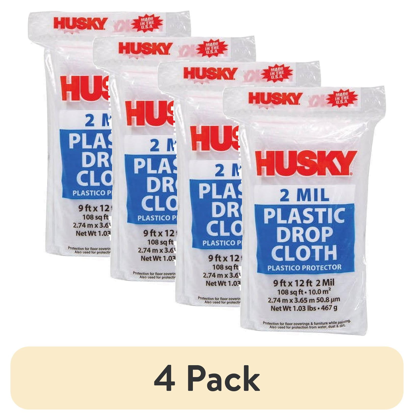 (4 pack) Husky Plastic Drop Cloth, 2 Mil, 9 Ft x 12 Ft, Clear - Walmart.com