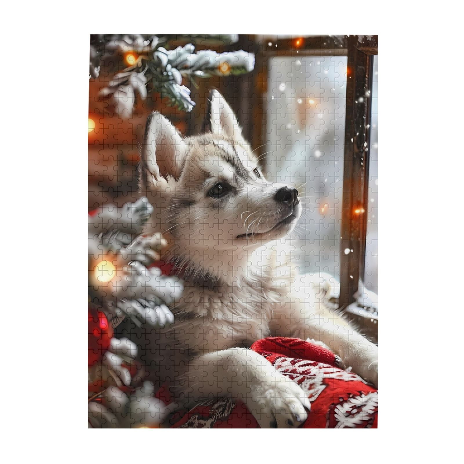 Husky Puppy Christmas Window Snow 500-Piece Wooden Jigsaw Puzzle for ...
