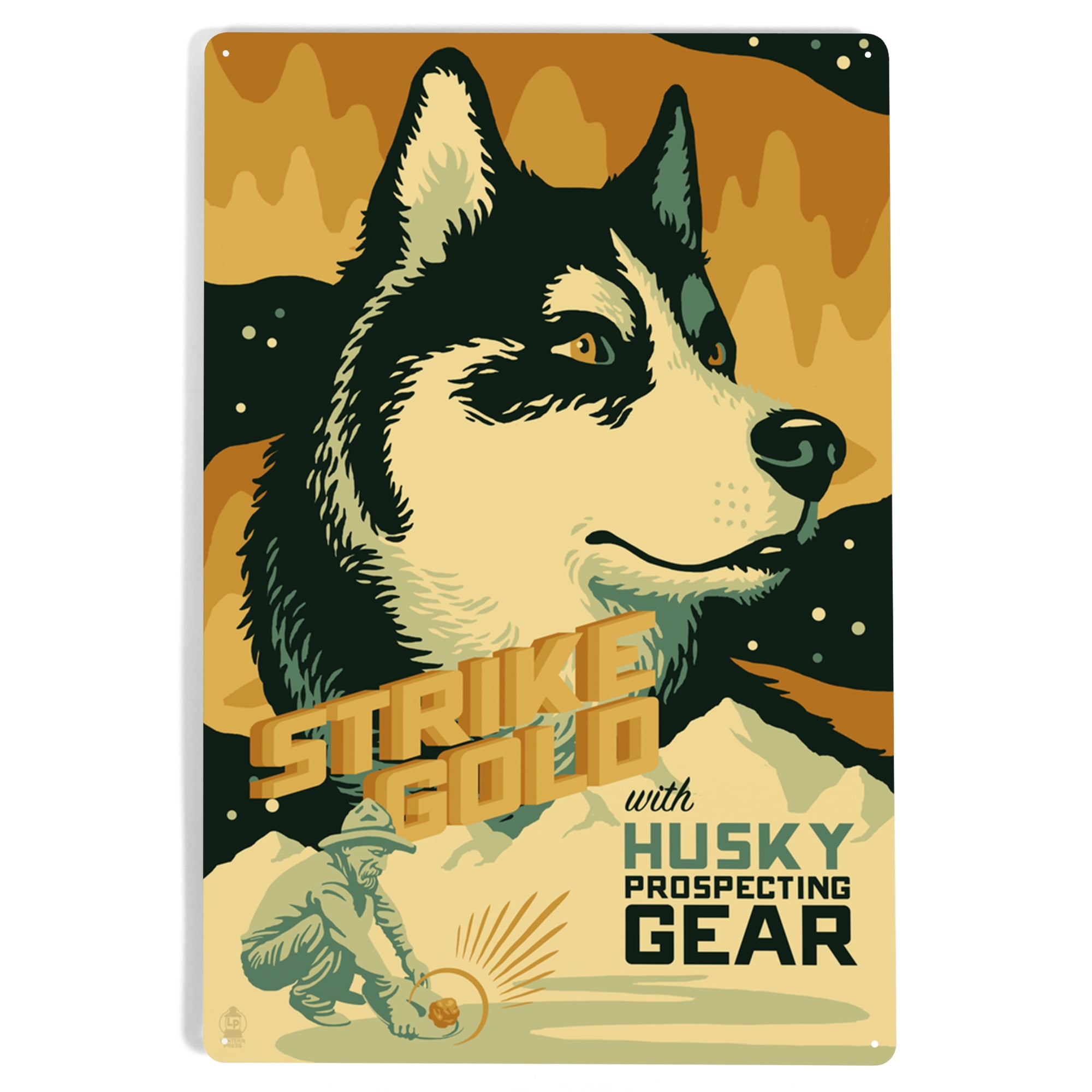 Husky, Retro Gold Mining Ad (12x18 Aluminum Art, Indoor Outdoor Metal ...