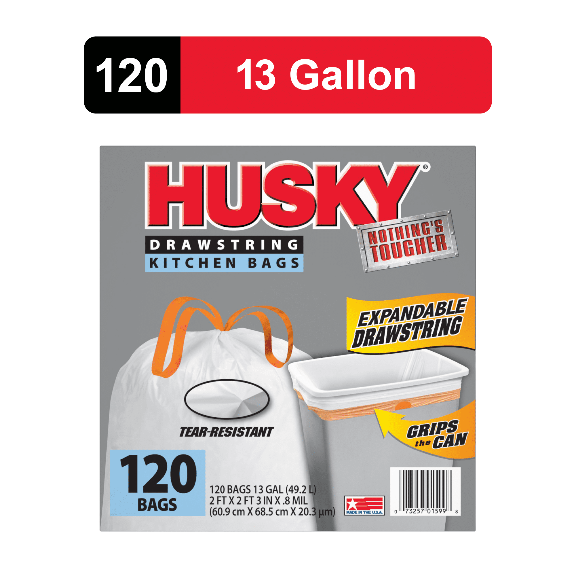 Husky Strong Trash Can Bags, Tall Kitchen, 13 Gallon, 120 Count ...