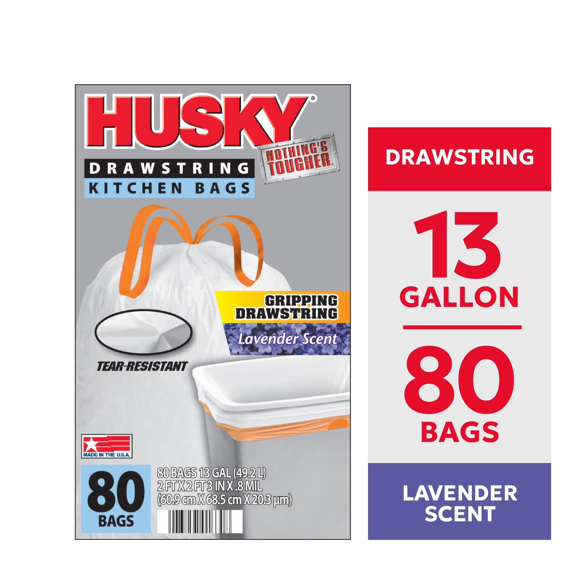 Husky 13 Gallon Tall Kitchen Drawstring Bags, Lavender Scented, 80 Bags ...