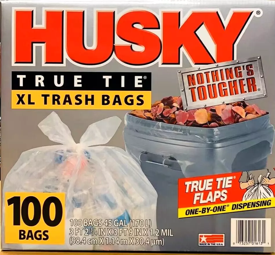 Generic Husky True Tie XL Trash Bags, Clear, 45 Gallon Capacity, Heavy Duty, 100 Count - Walmart.com