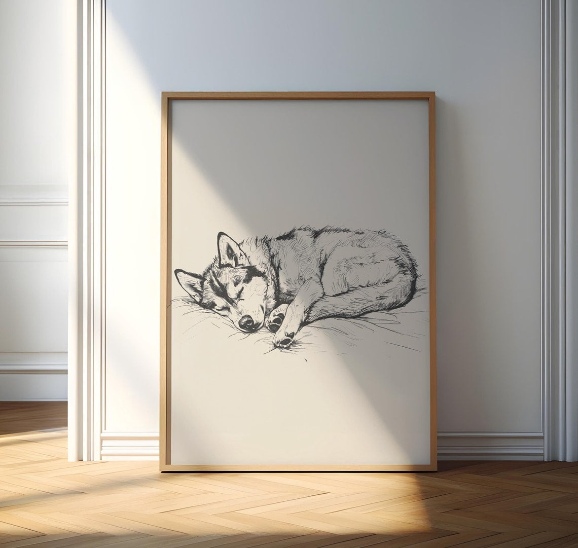 Husky Vintage Print, Dog Retro Poster, Dog Wall Art, Antique Vintage ...