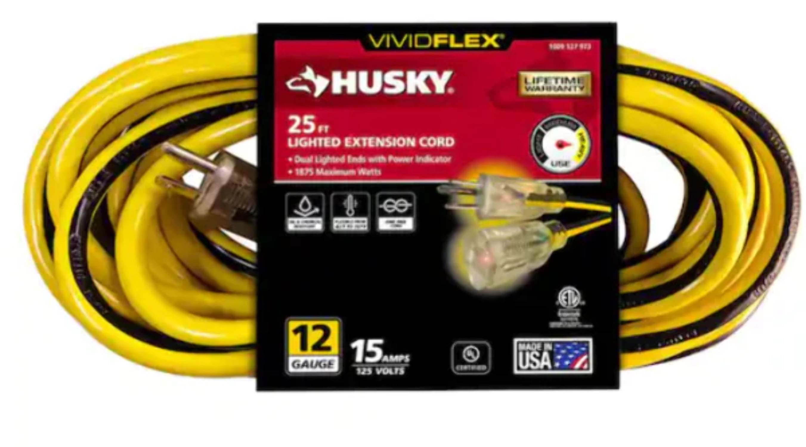 Husky VividFlex 25 ft. 12/3 Heavy Duty Indoor/Outdoor Extension Cord ...