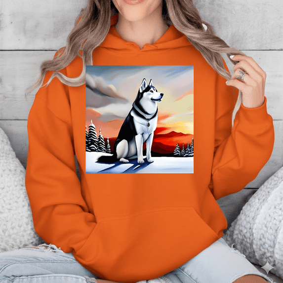 Husky Winter Wonderland Funny Retro Holiday Dog Christmas Scene Hoodie ...