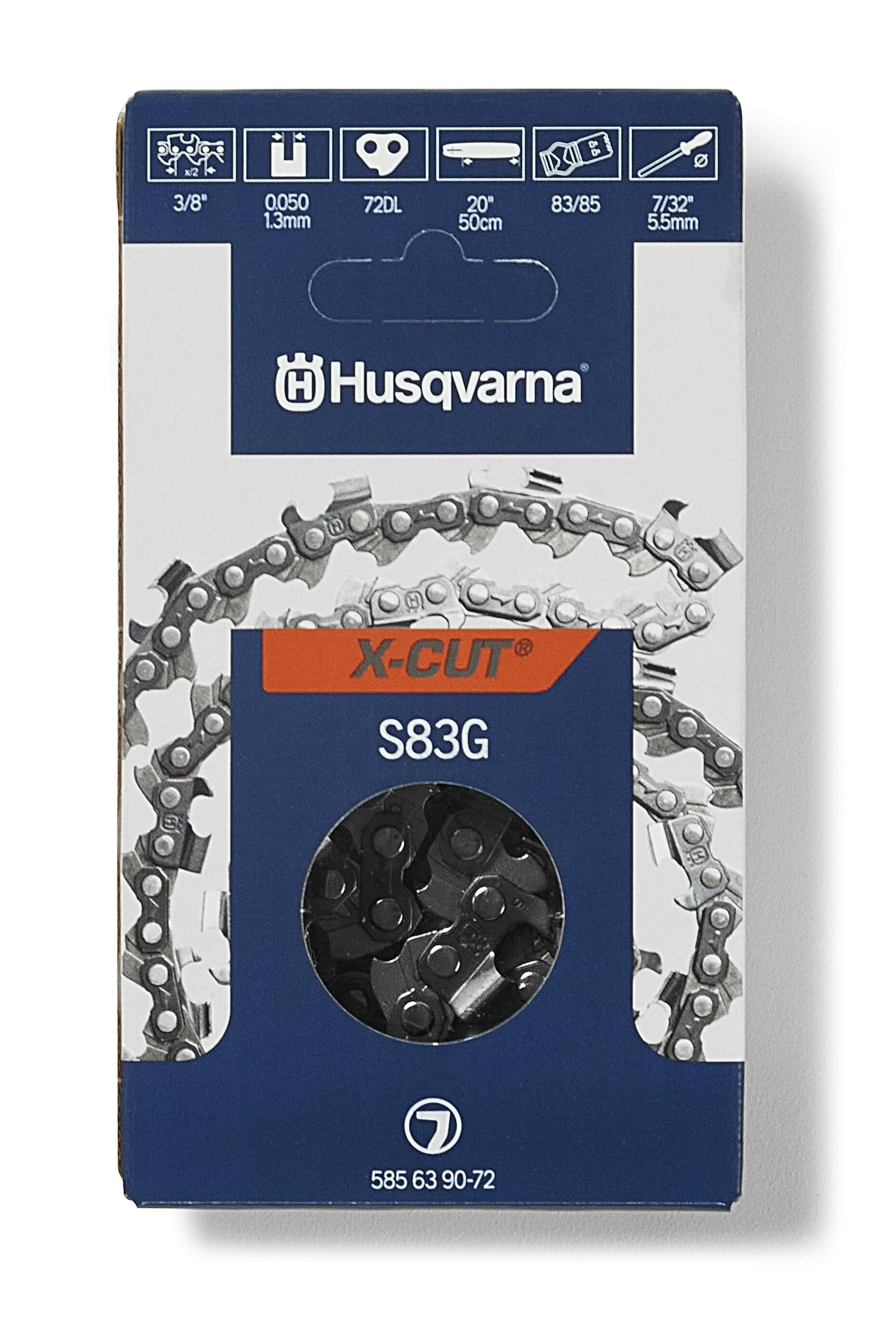 Husqvarna X-Cut S83G 20 Inch Chainsaw Chain, .3/8 Pitch, .050 Gauge, 72 ...