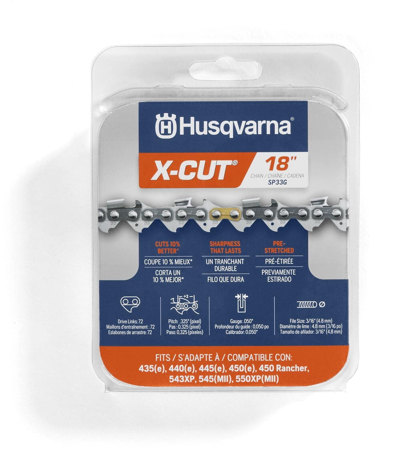 Husqvarna X-Cut SP33G 18 Inch Chainsaw Chain, .325" Pitch, .050" Gauge, 72 Drive Links, Highly ...