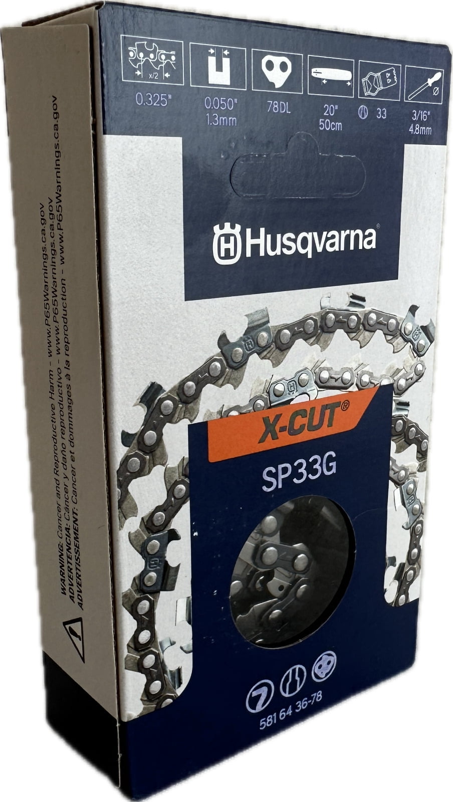Husqvarna X-Cut SP33G 20-Inch Chainsaw Chain, 0.325" Pitch, 0.050" Gauge, 78 Drive Links ...