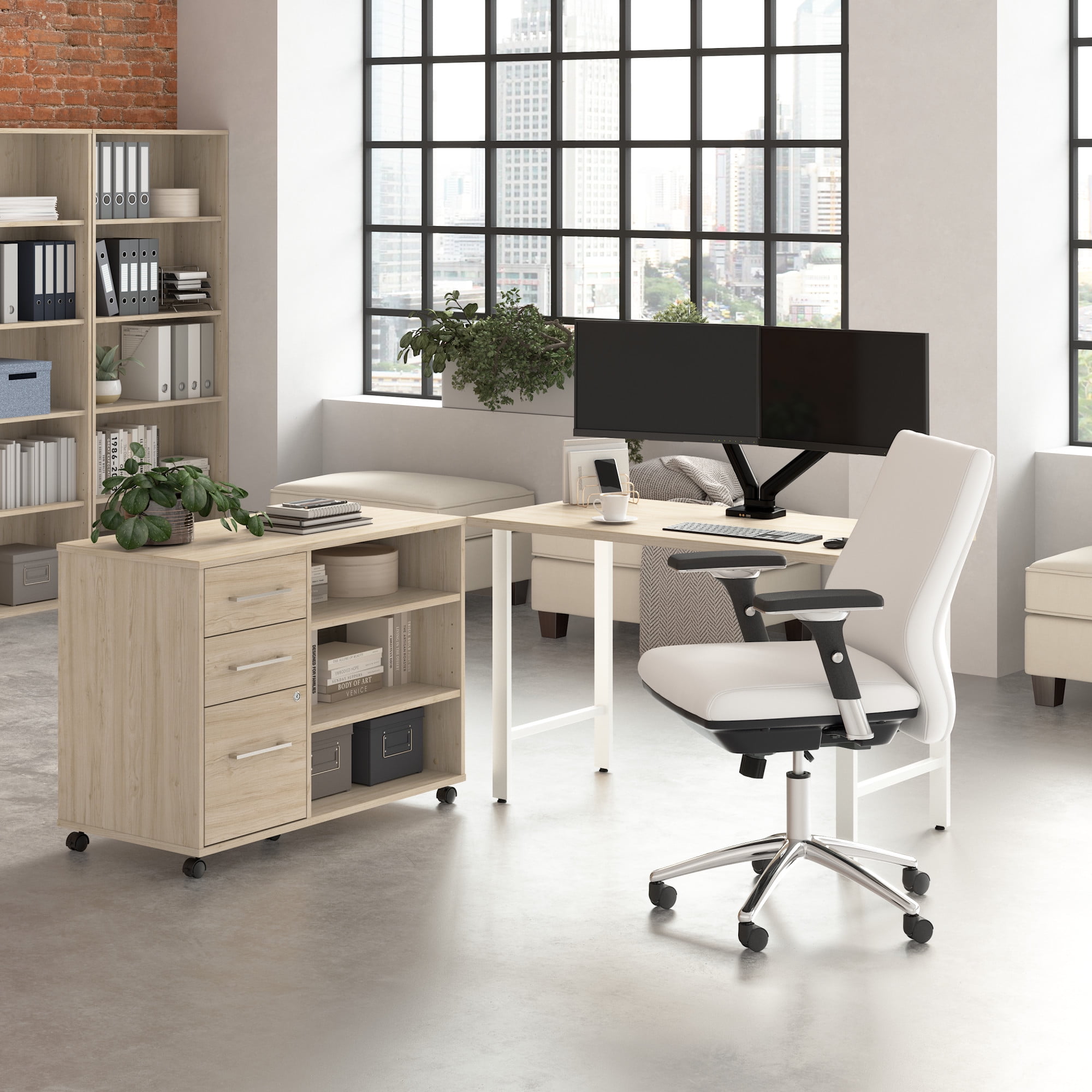 Hustle 48W x 24D Computer Desk with Storage in Natural Elm - Engineered ...