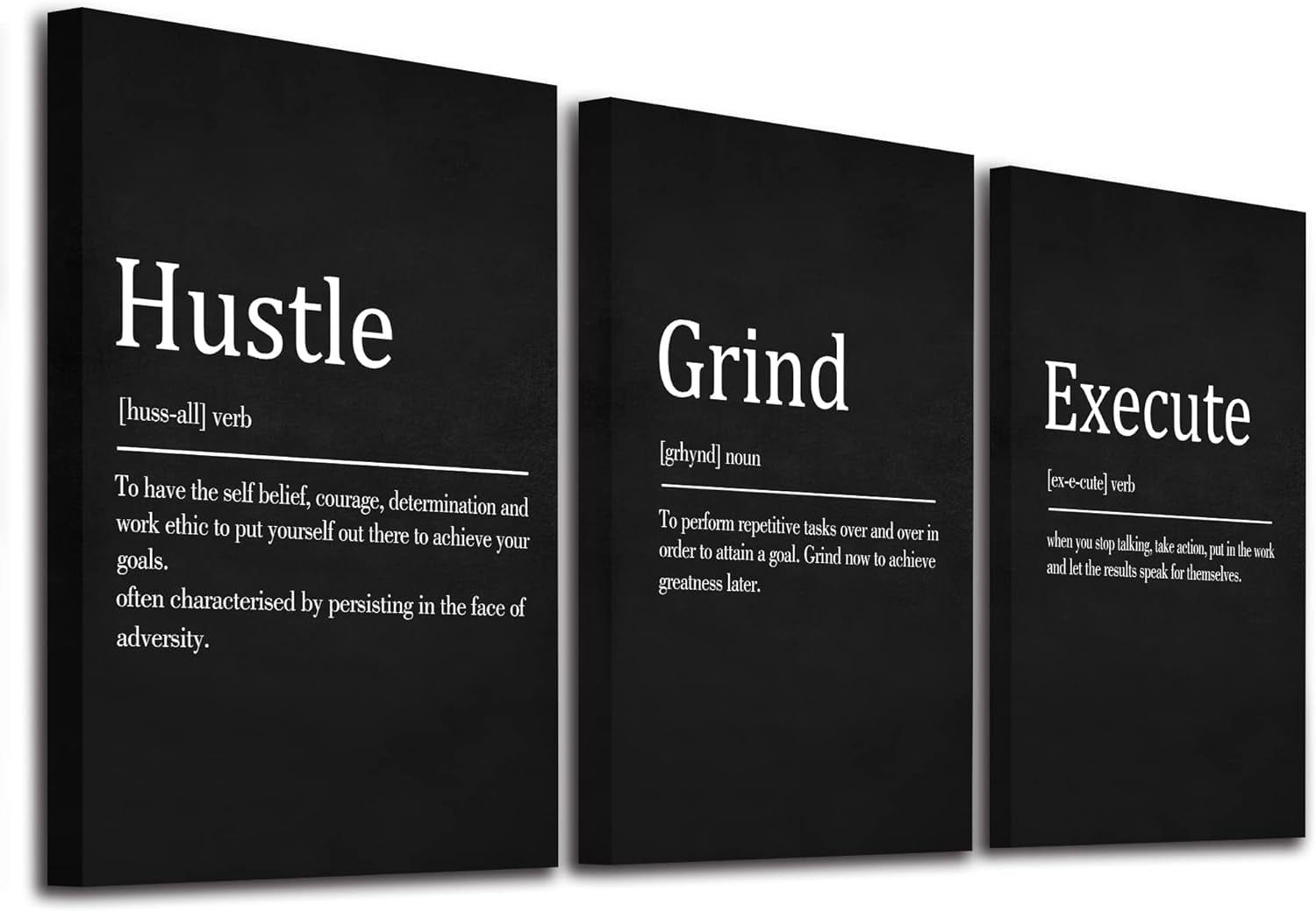 Hustle Grind Execute, Inspirational Wall Decor Art - Framed Canvas Office Decor, Quote Poster ...