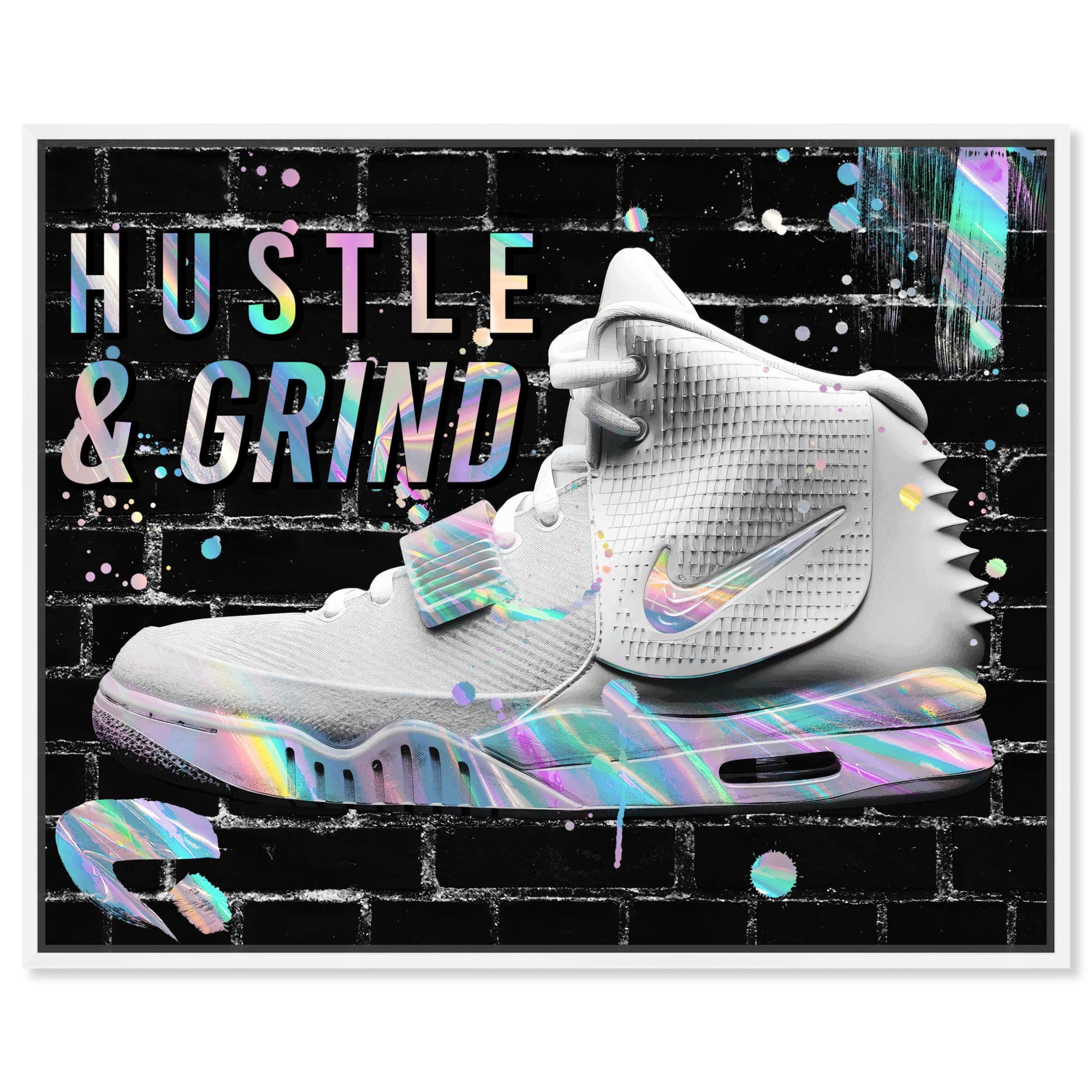Hustle Grind Holo Sneaker Canvas Urban Sneaker Art by Art Remedy, White ...