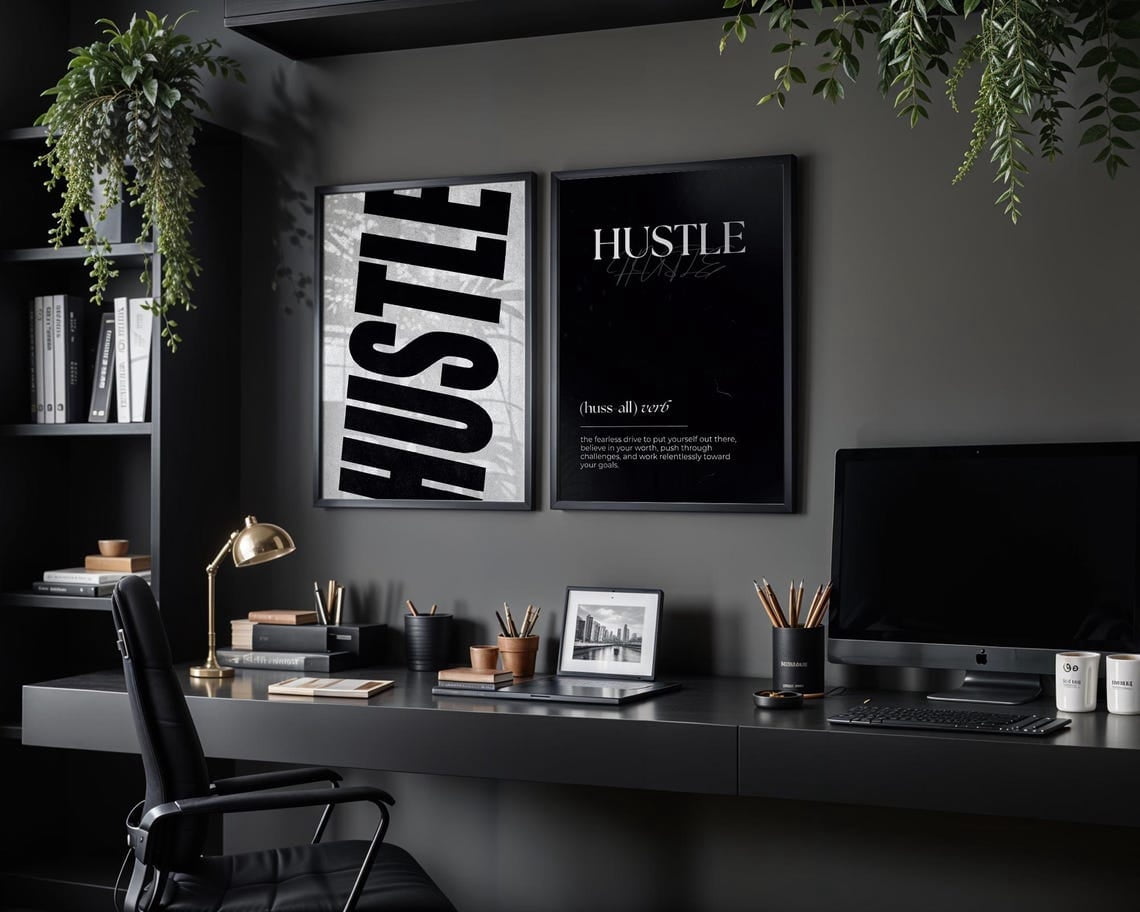 Hustle Motivational Wall Definition Art Prints For Men Masculine Gym ...