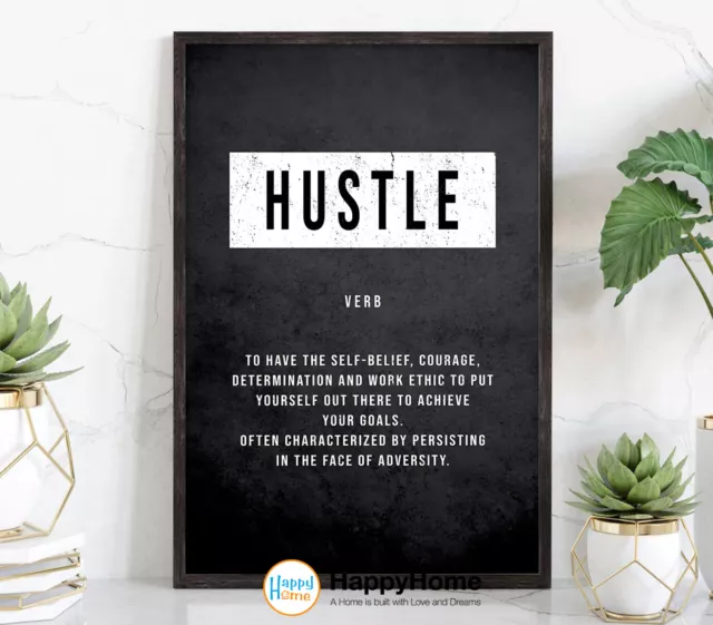 Hustle Wall Art Motivational Quotes Inspirational Wall Art Print Office ...