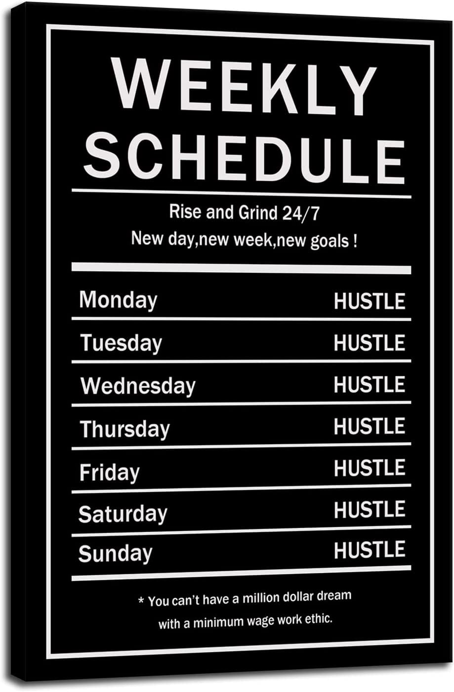 Hustle Weekly Schedule Motivational Canvas Wall Art Motivational ...