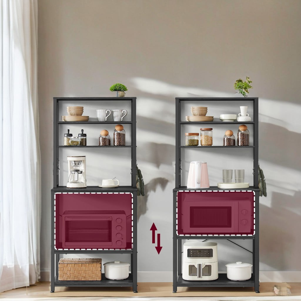 Hutch Bakers Rack with Power Outlet, 14 Hooks Microwave Stand ...