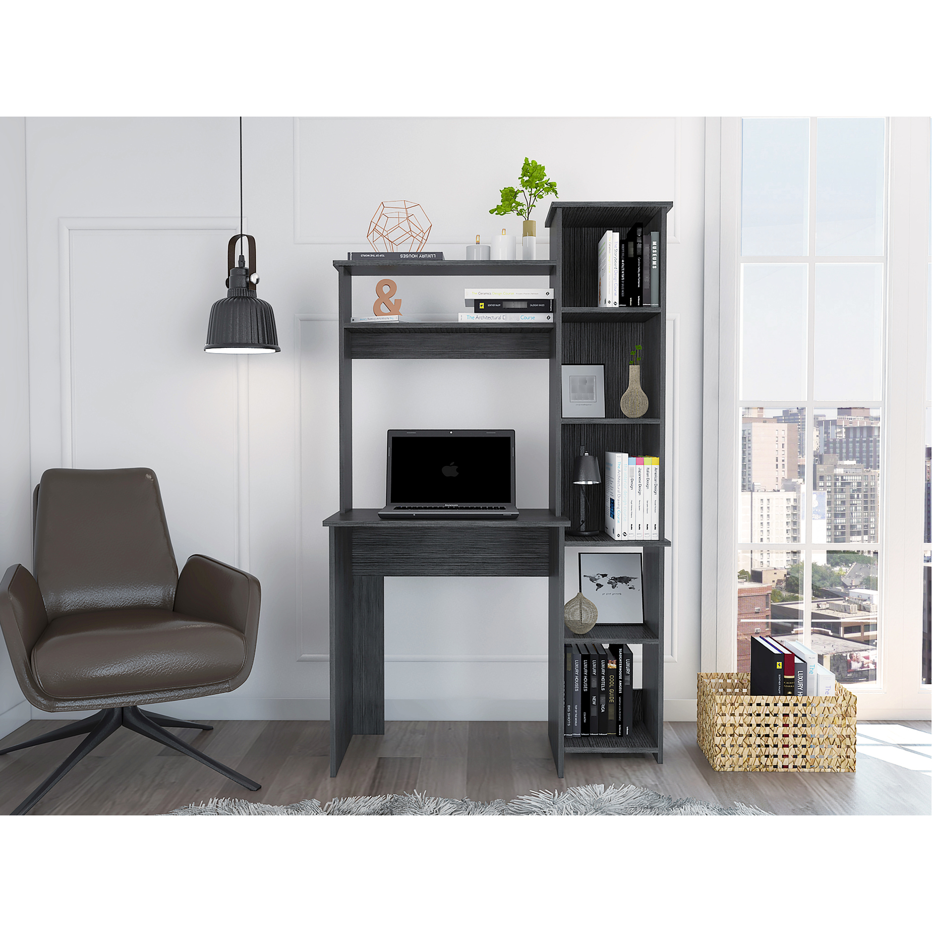 Hutch and Shelves - Modern Particle - Board Desk for Office Work ...