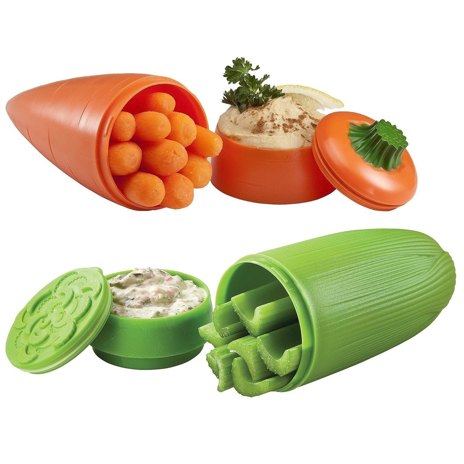 Hutzler BPA Free Reusable Celery & Carrot Dip To-Go Snack Storage ...