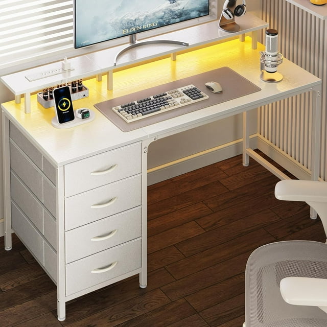 Huuger 47 Inch Computer Desk with Power Outlets and LED Lights, Gaming ...